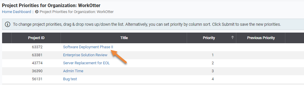 Project Priority grid now has links to each project – Knowledge Base