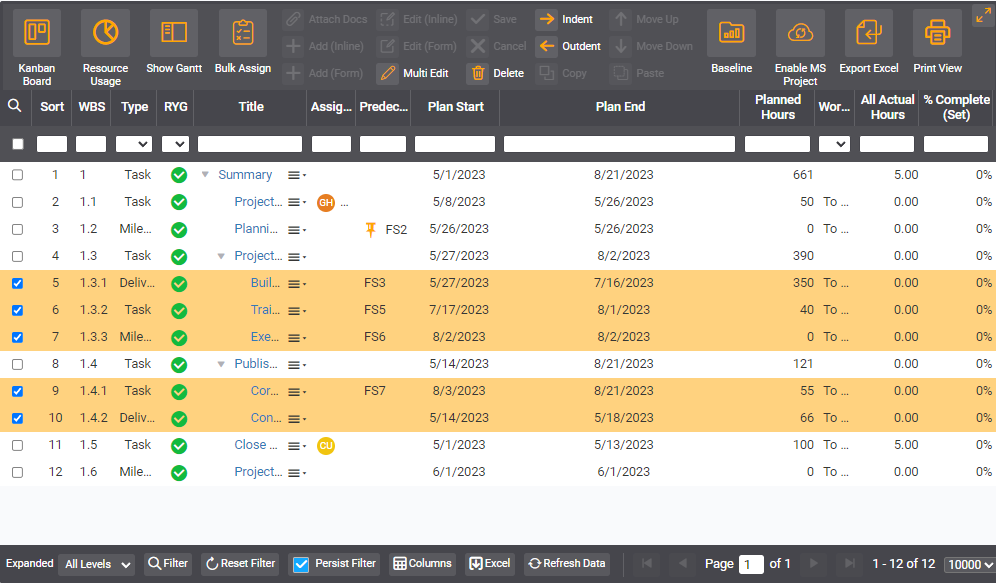 Selected workplan rows remain selected after changes are made – Knowledge Base
